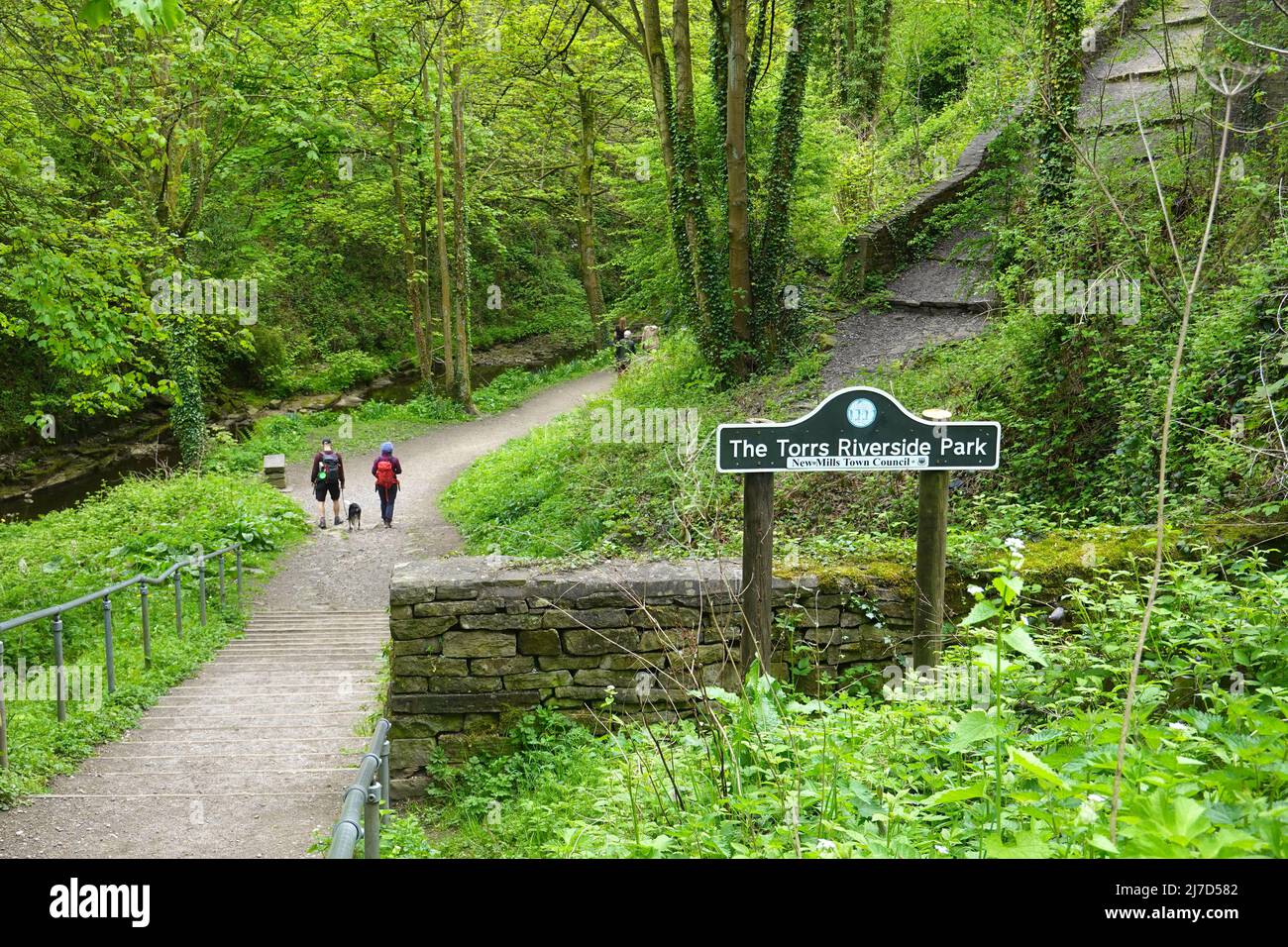 Torrs Riverside Park by the River Sett in New Mills, Derbyshire Stock ...