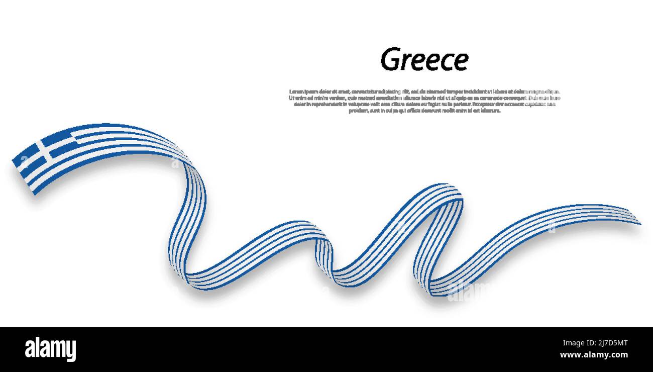 Waving ribbon or banner with flag of Greece. Template for independence ...