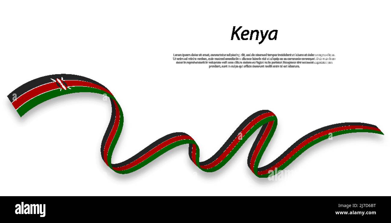 Waving ribbon or banner with flag of Kenya. Template for independence ...