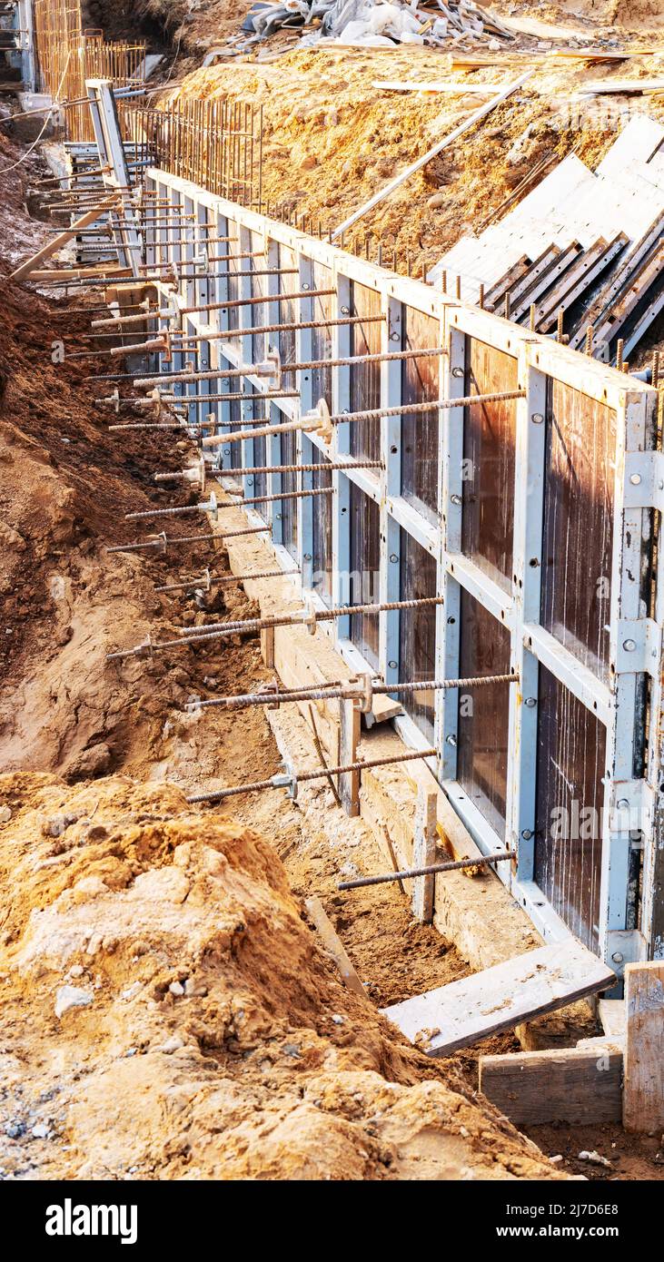 Construction formwork for concreting close-up vertical photo. The use ...
