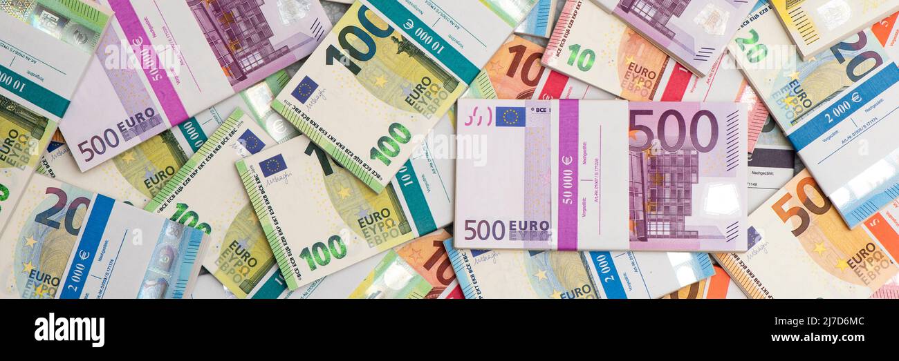 bundles of many Euro currency banknotes Stock Photo - Alamy