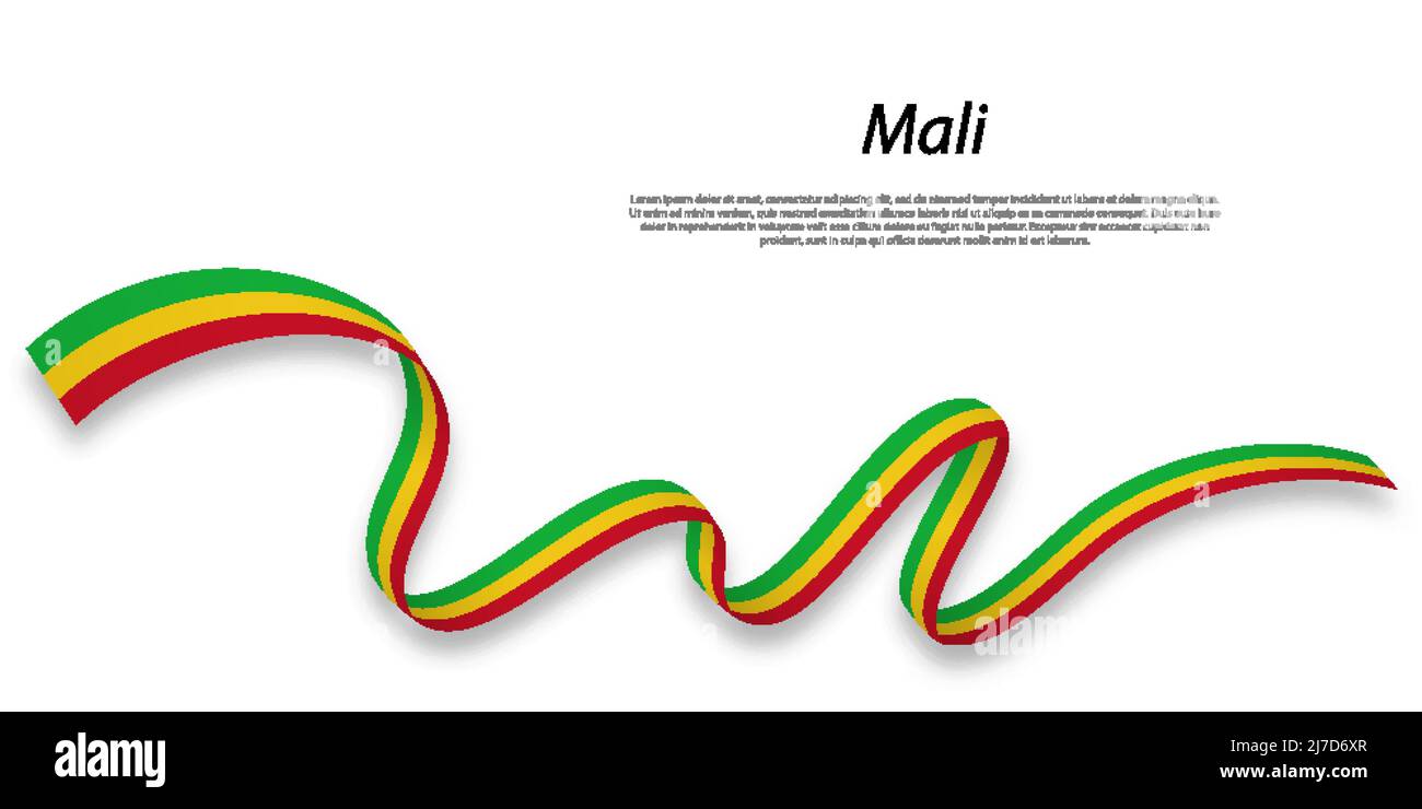 Waving ribbon or banner with flag of Mali. Template for independence ...