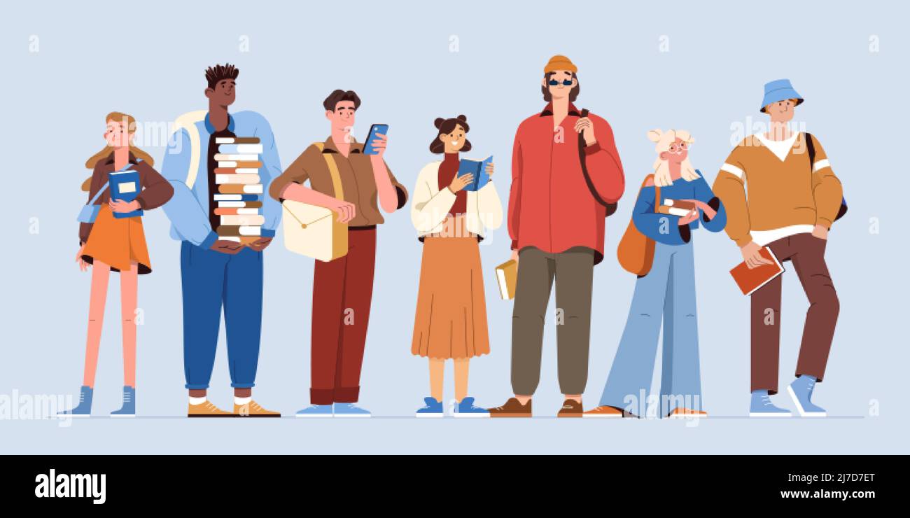 Flat group of smiling students of college, university or high school ...