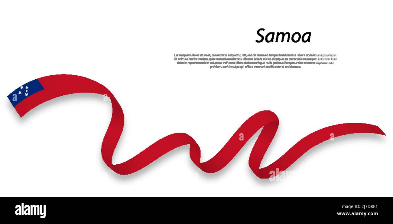 Waving ribbon or banner with flag of Samoa. Template for independence ...