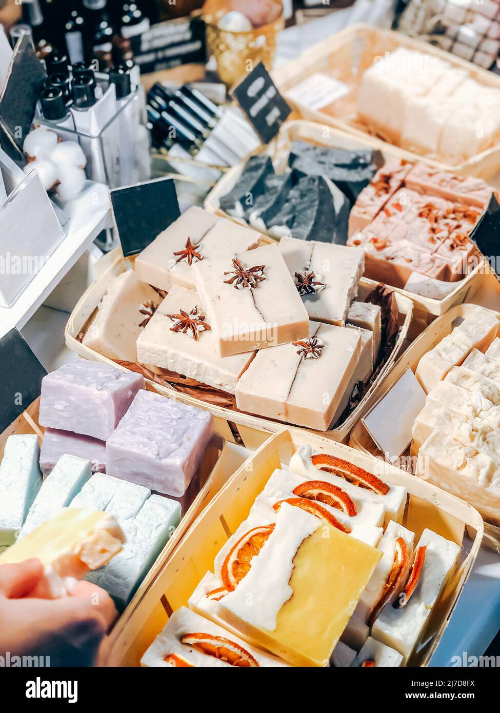 Handmade craft natural soap bars in beauty shop. Eco friendly ...