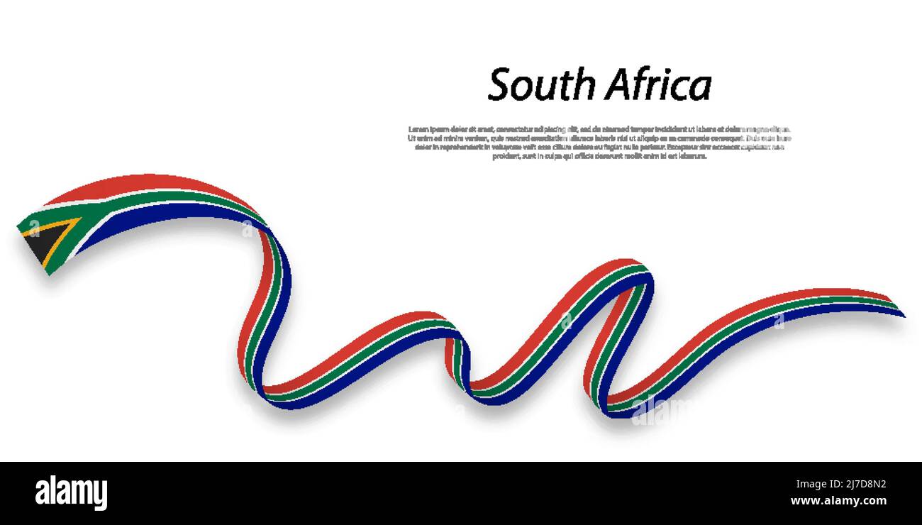 Waving ribbon or banner with flag of South Africa. Template for ...