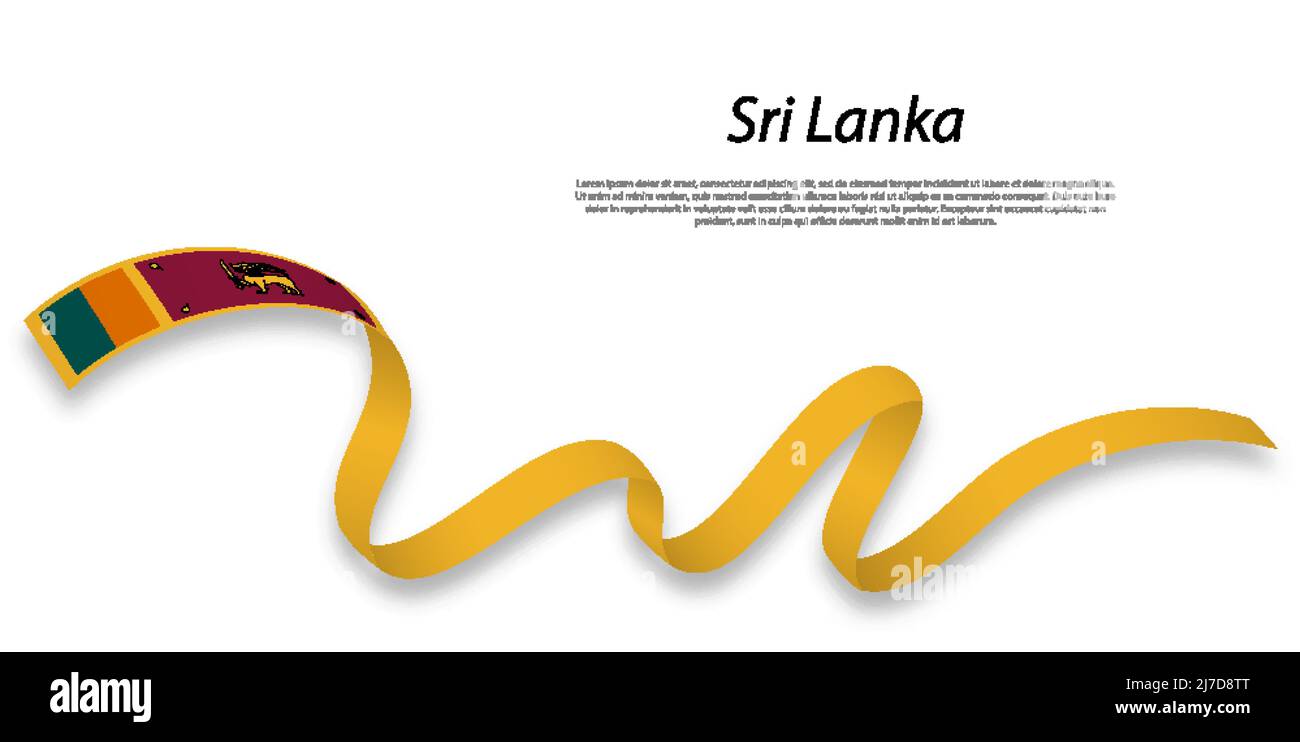 Waving ribbon or banner with flag of Sri Lanka. Template for ...