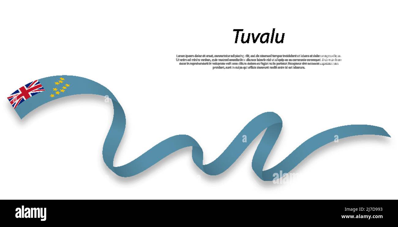 Waving ribbon or banner with flag of Tuvalu. Template for independence ...
