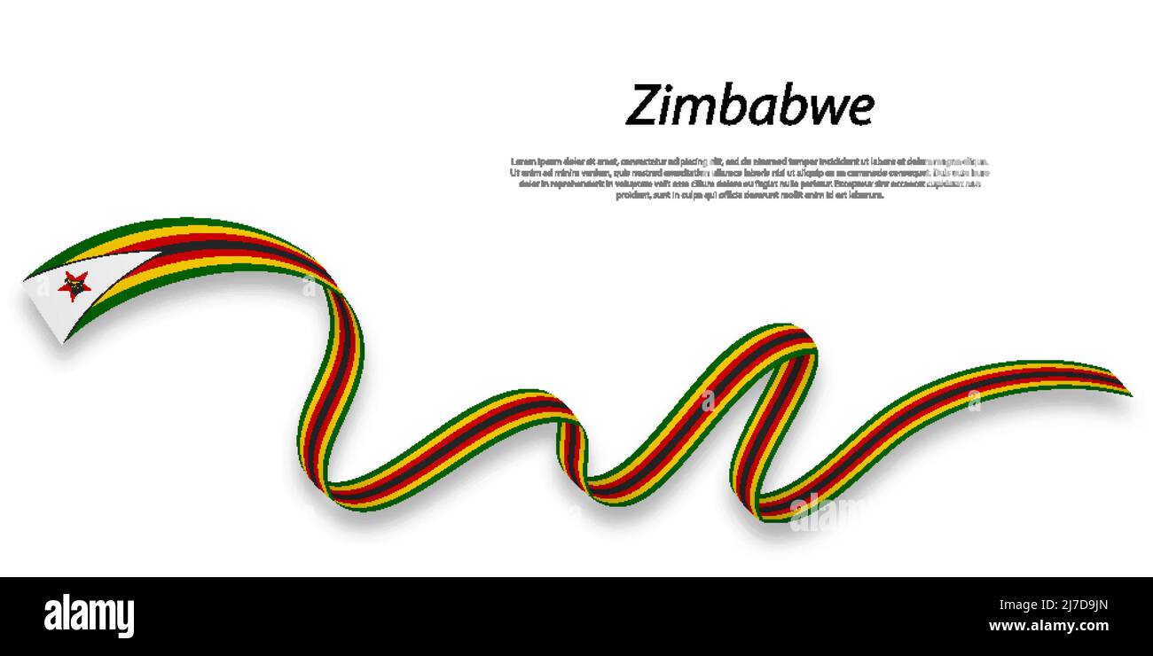 Waving ribbon or banner with flag of Zimbabwe. Template for ...