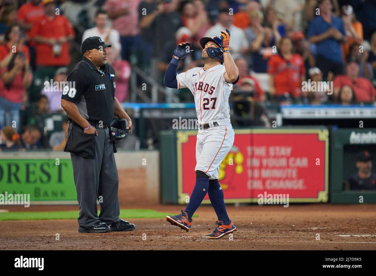 May 7 2022: Houston second baseman Jose Altuve (27) hits a homer during ...