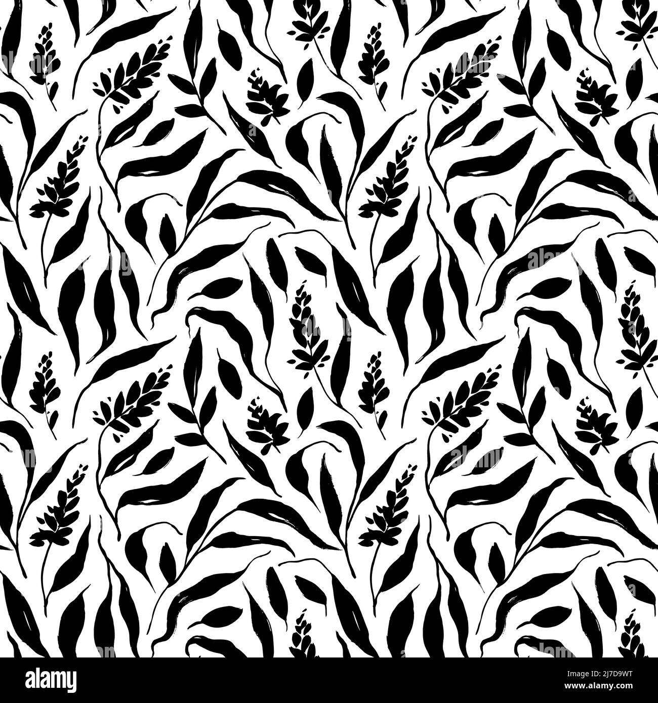 Hand drawn seamless vector black floral pattern Stock Vector Image ...