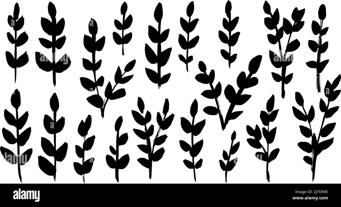 Hand drawn small leaves vector black silhouettes Stock Vector Image ...