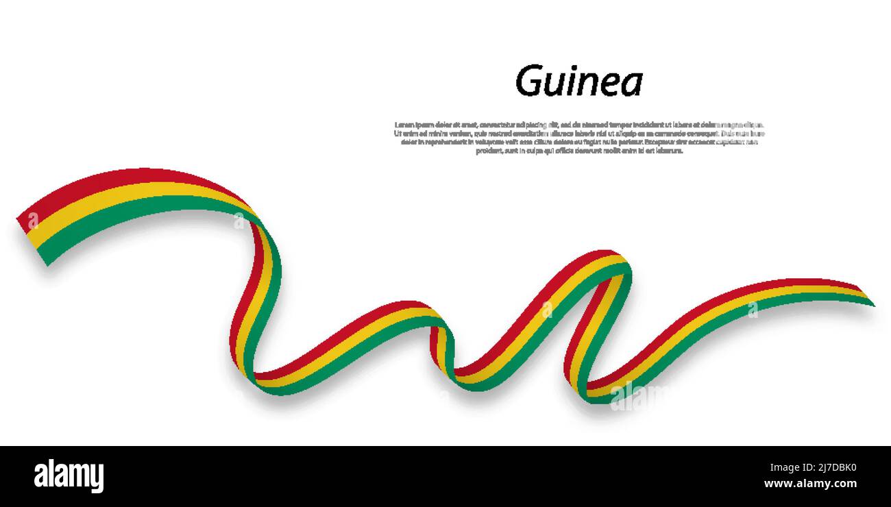 Waving ribbon or banner with flag of Guinea. Template for independence ...