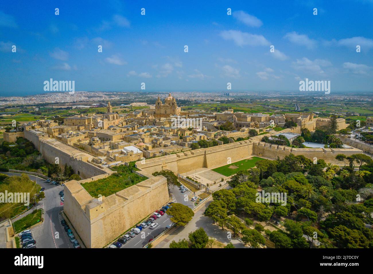Aerial panorama view of the town of Mdina fortress in Malta also called ...