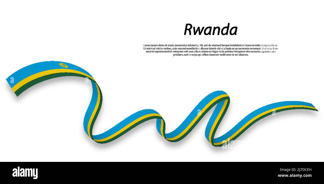 Waving ribbon or banner with flag of Rwanda. Template for independence ...