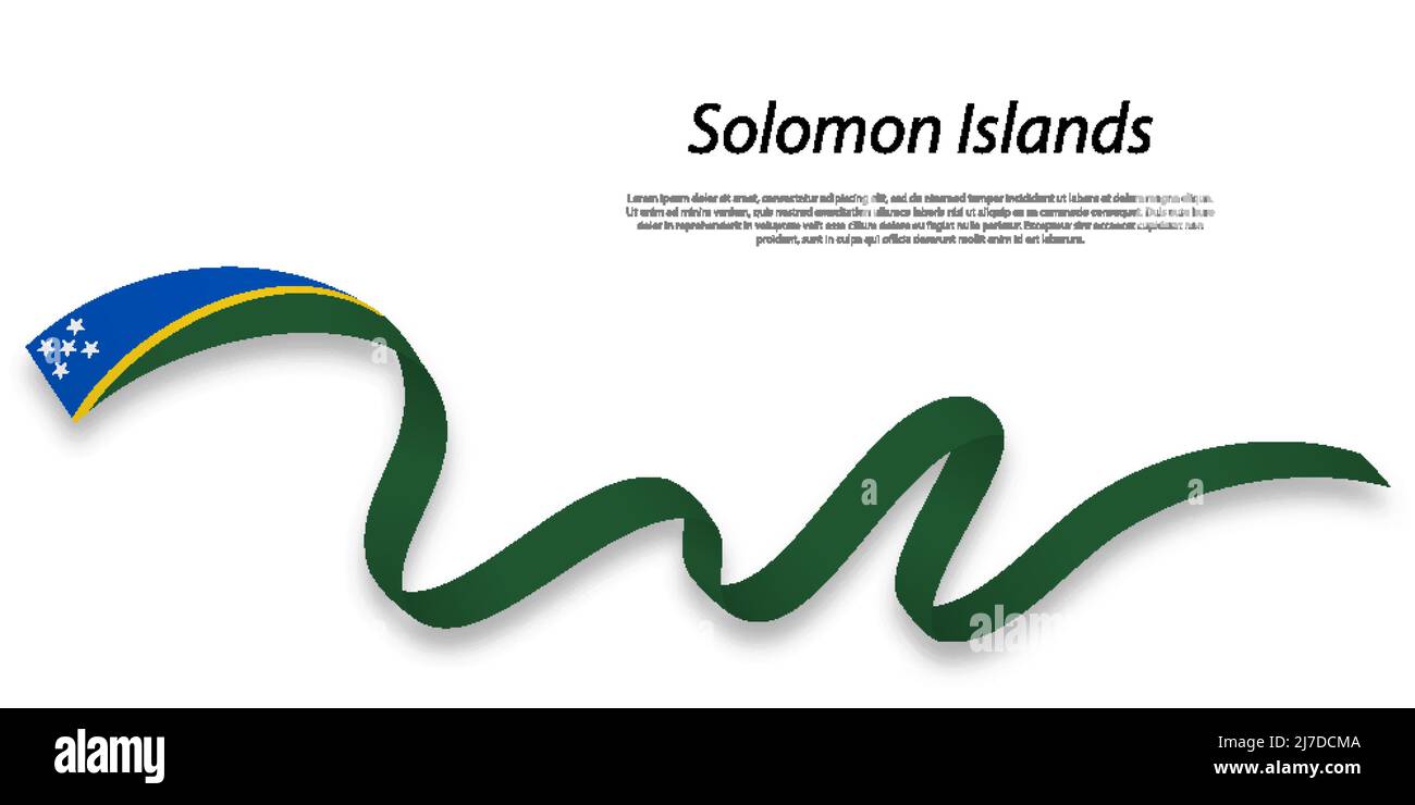 Waving ribbon or banner with flag of Solomon Islands. Template for ...