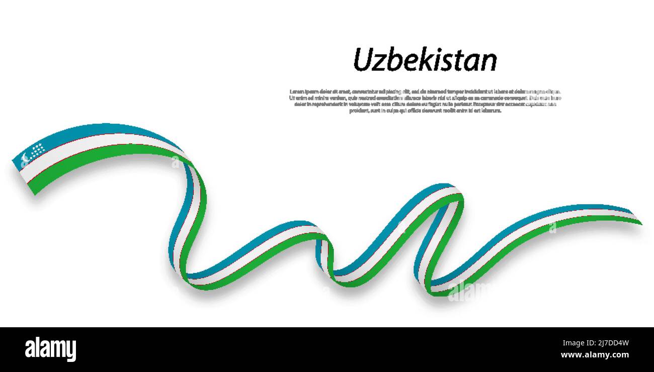 Waving ribbon or banner with flag of Uzbekistan. Template for ...