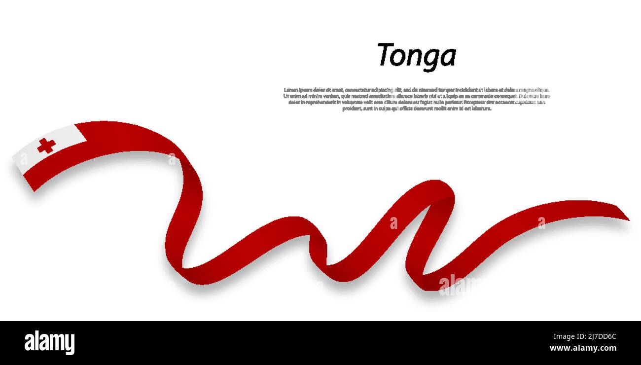 Waving ribbon or banner with flag of Tonga. Template for independence ...