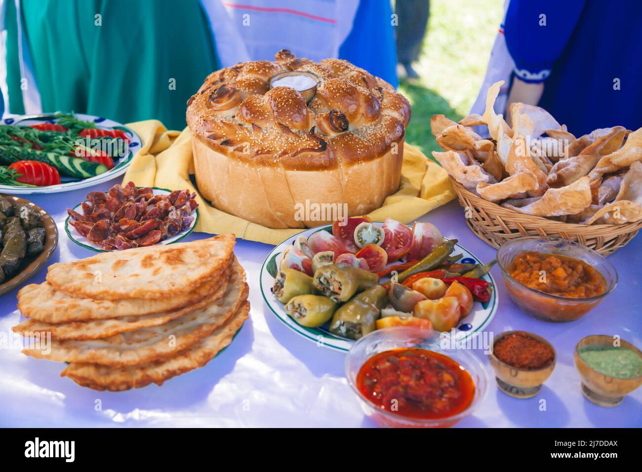 Traditional dishes of Gagauz cuisine at the Hederlez festival in in ...