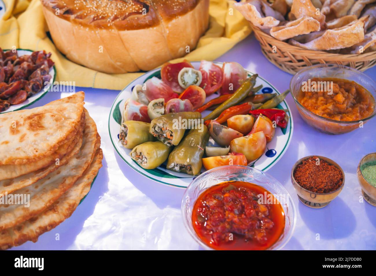 Traditional dishes of Gagauz cuisine at the Hederlez festival in in ...