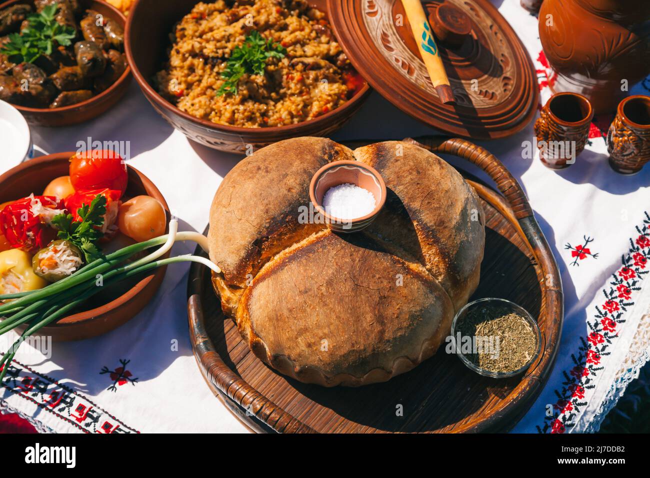 Traditional dishes of Gagauz cuisine at the Hederlez festival in in ...