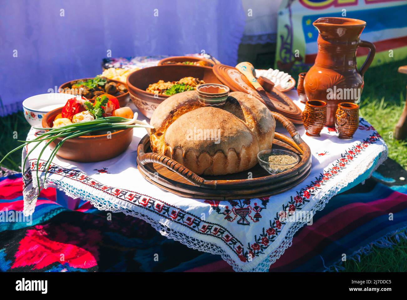 Traditional dishes of Gagauz cuisine at the Hederlez festival in in ...