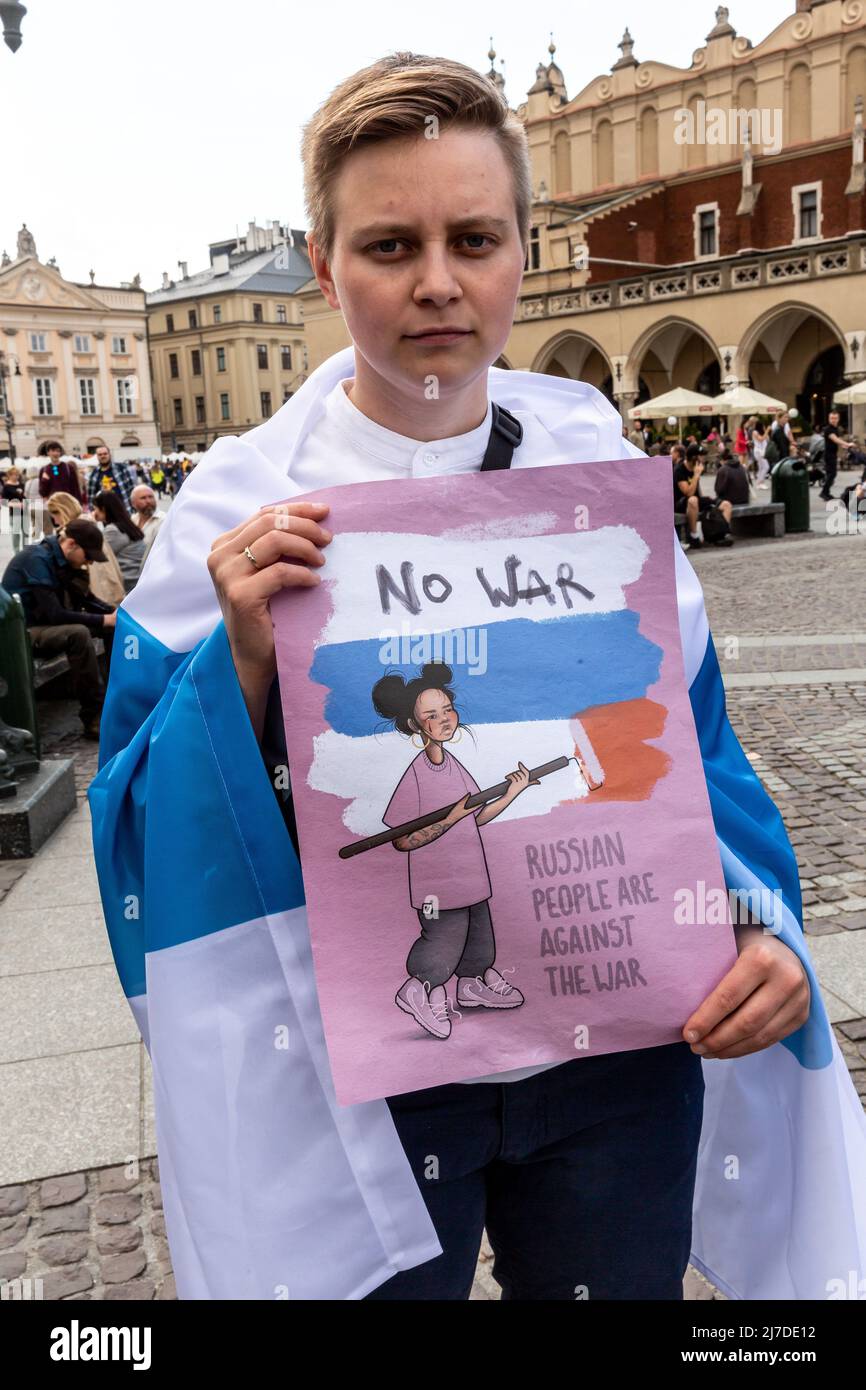 A Russian woman holds an anti-war placard to protest Russian war on ...