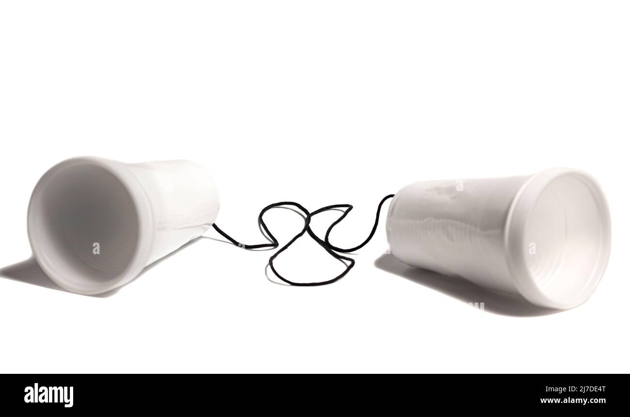 Plastic cup phone Isolated on White Background, Communication Concept ...