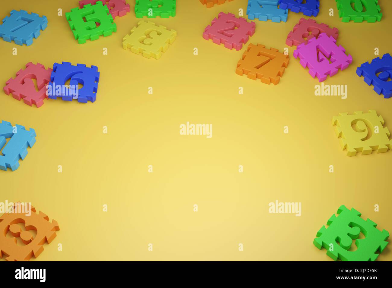 Colorful numbers puzzle background with copy space. 3d illustration ...