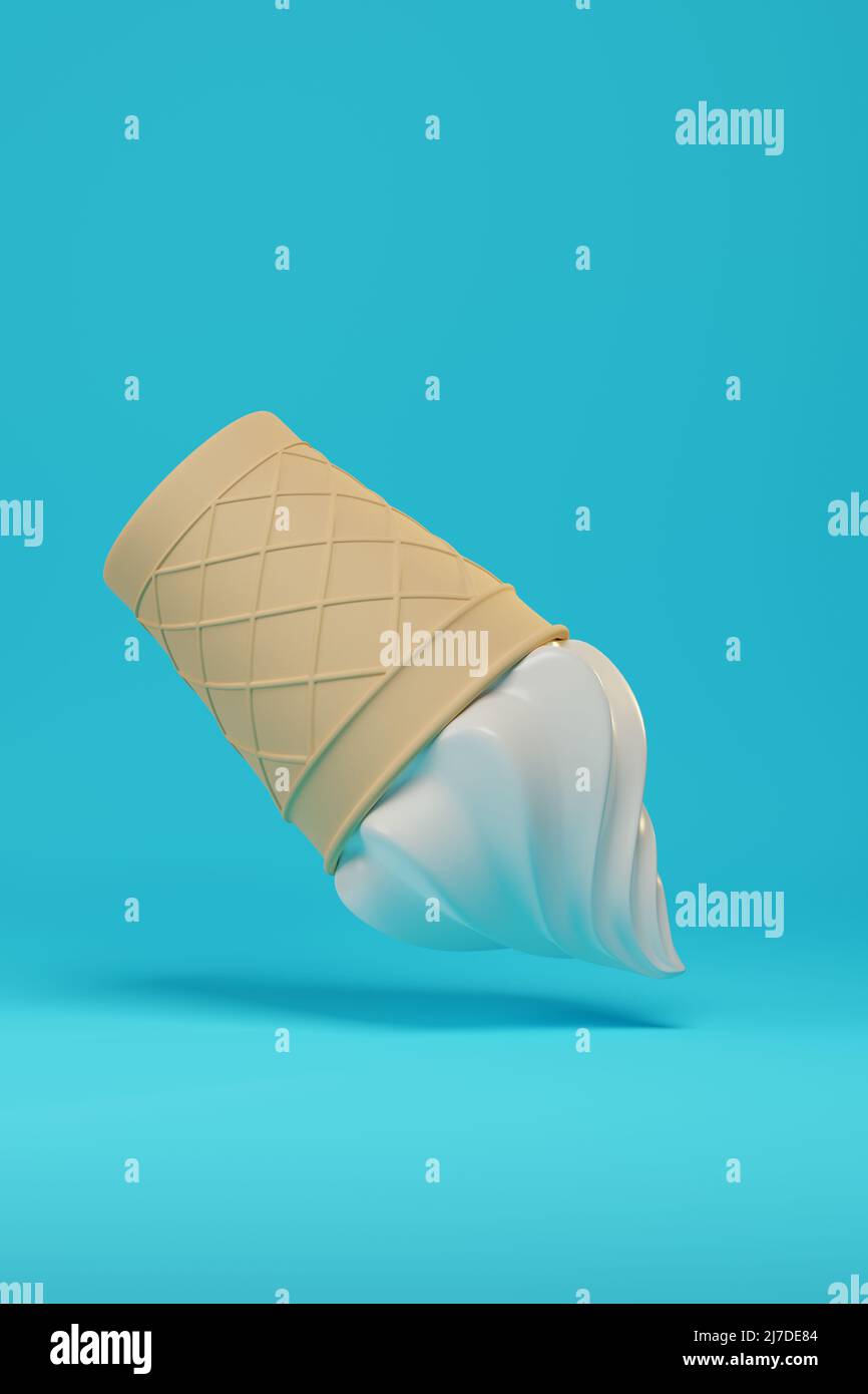 Vanilla ice cream cone falling to the ground. 3d illustration Stock ...