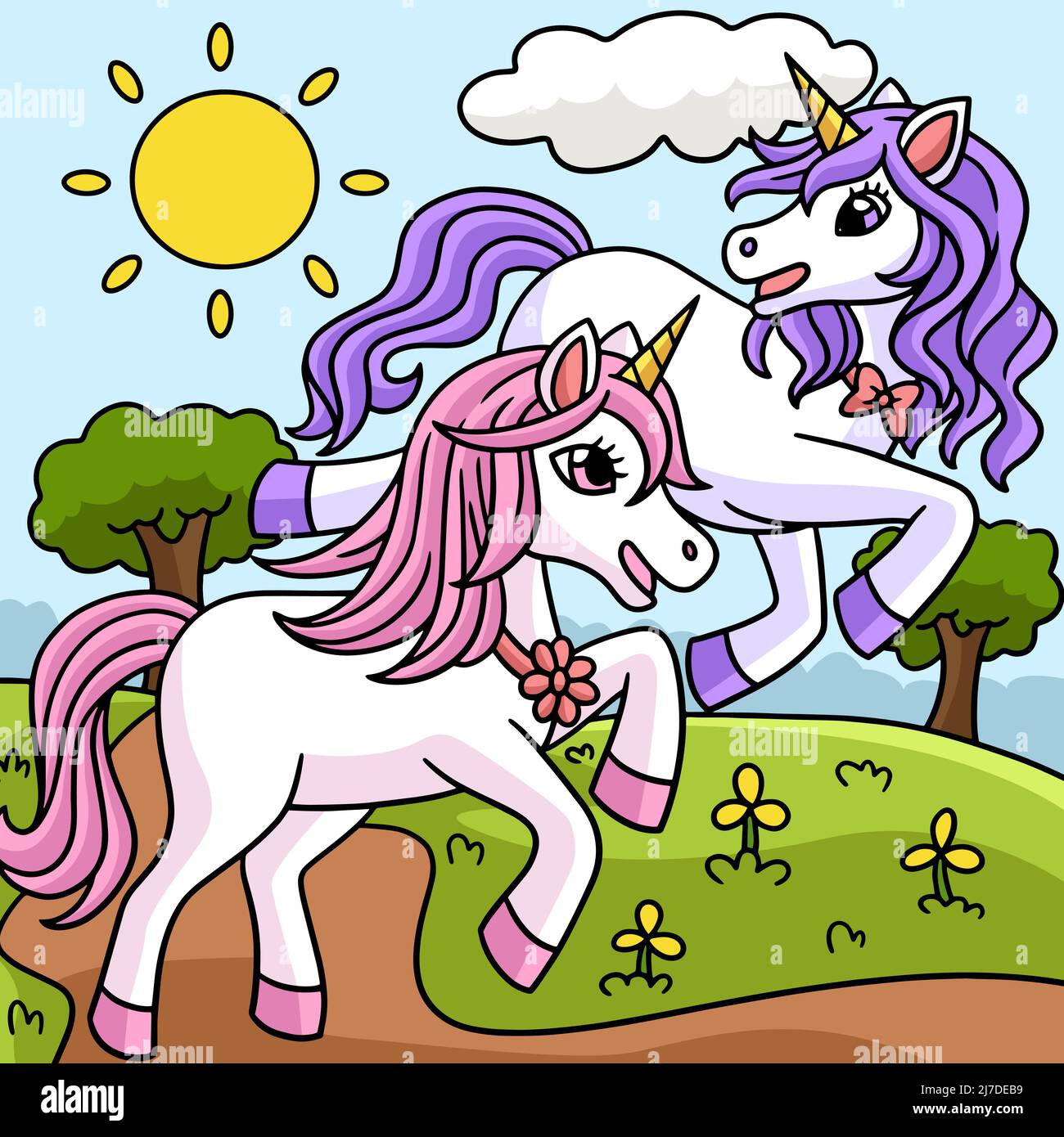 Unicorn With A Friend Colored Cartoon Illustration Stock Vector Image ...