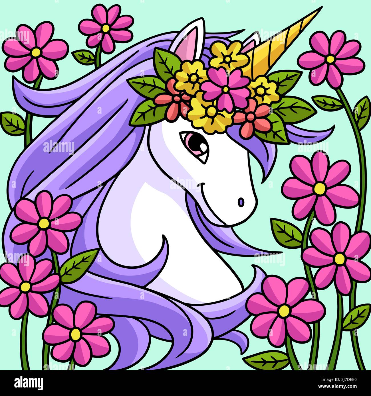 Unicorn Wearing A Flower Wreath Illustration Stock Vector Image & Art ...