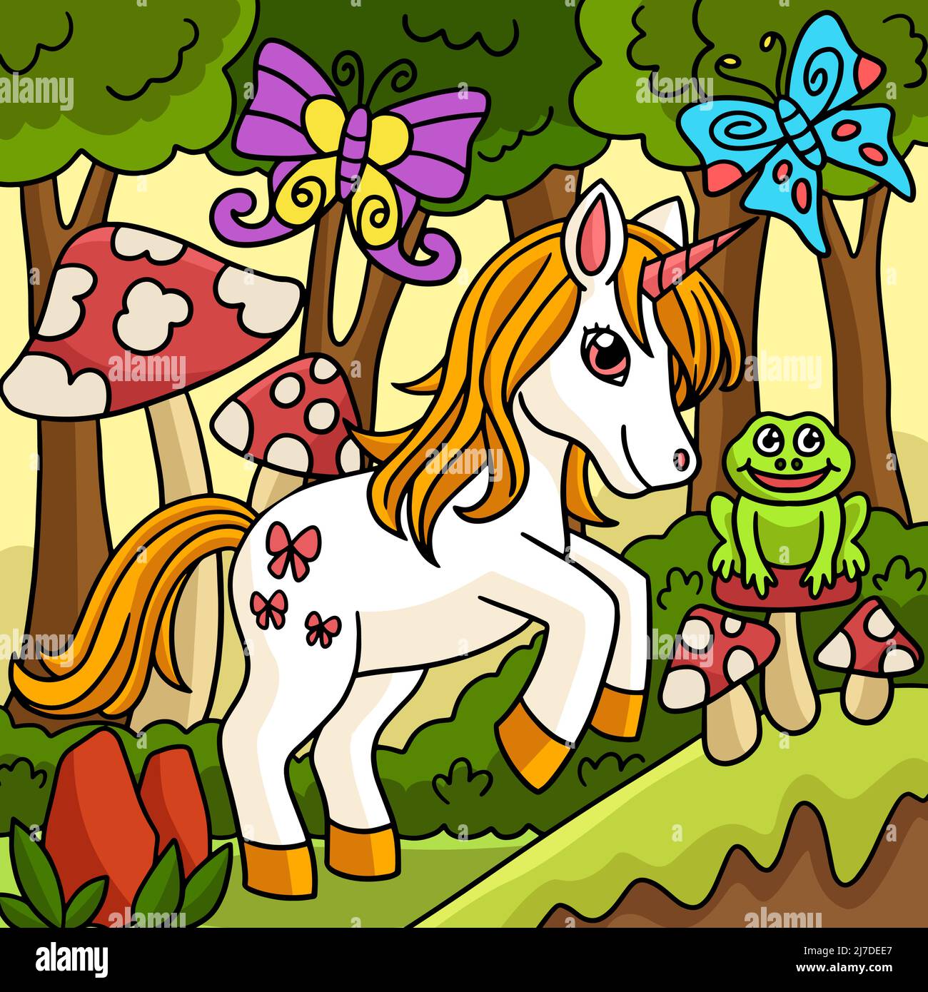 Fairy Unicorn In Forest Colored Illustration Stock Vector Image & Art ...