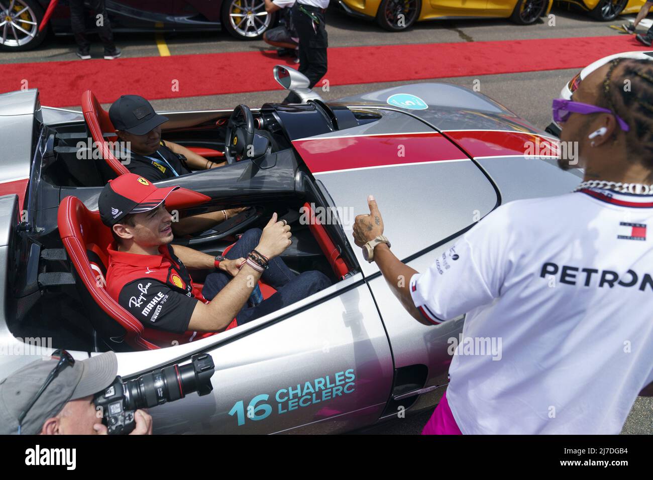 Monaco's Formula One driver Charles Leclerc of Scuderia Ferrari gives a ...
