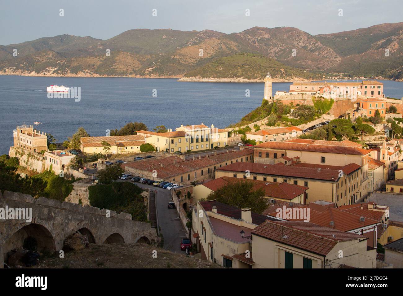 The city of Portoferraio with the historic exil house of Napolean ...