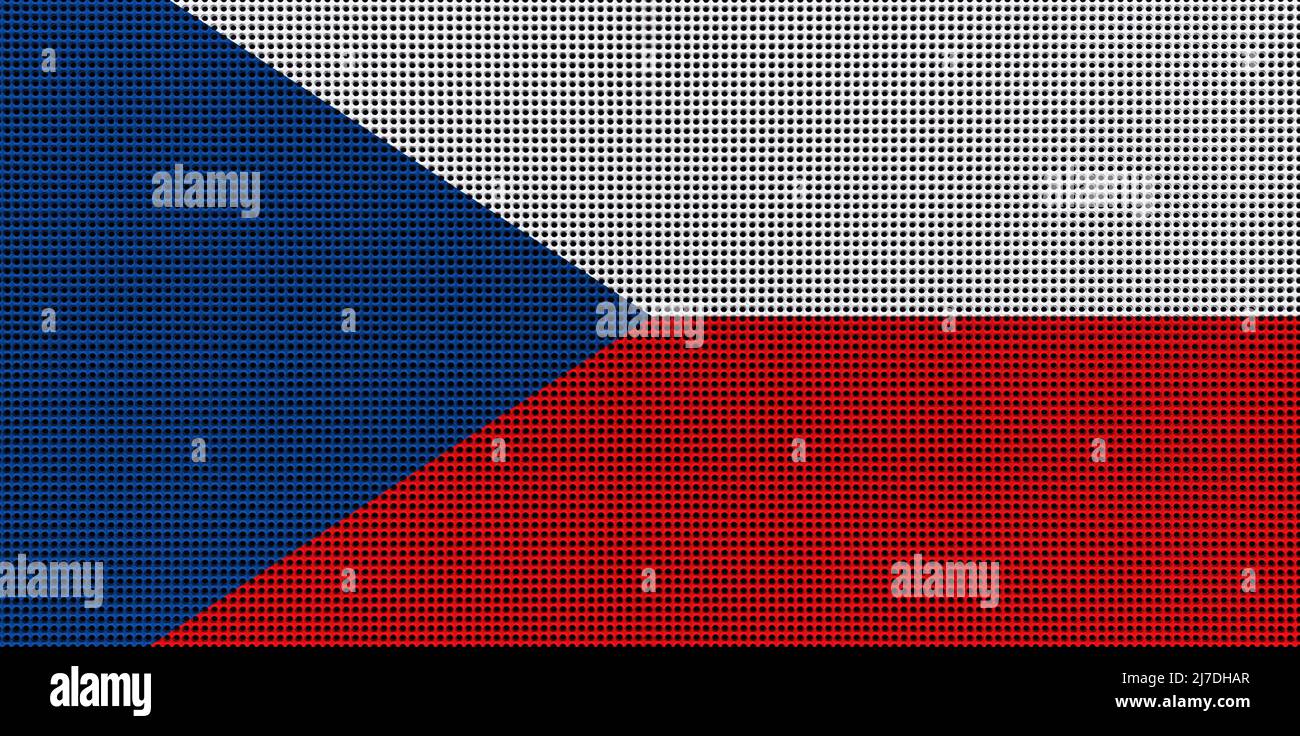 Czech Republic flag, painted colors on a brushed metal plate close up ...