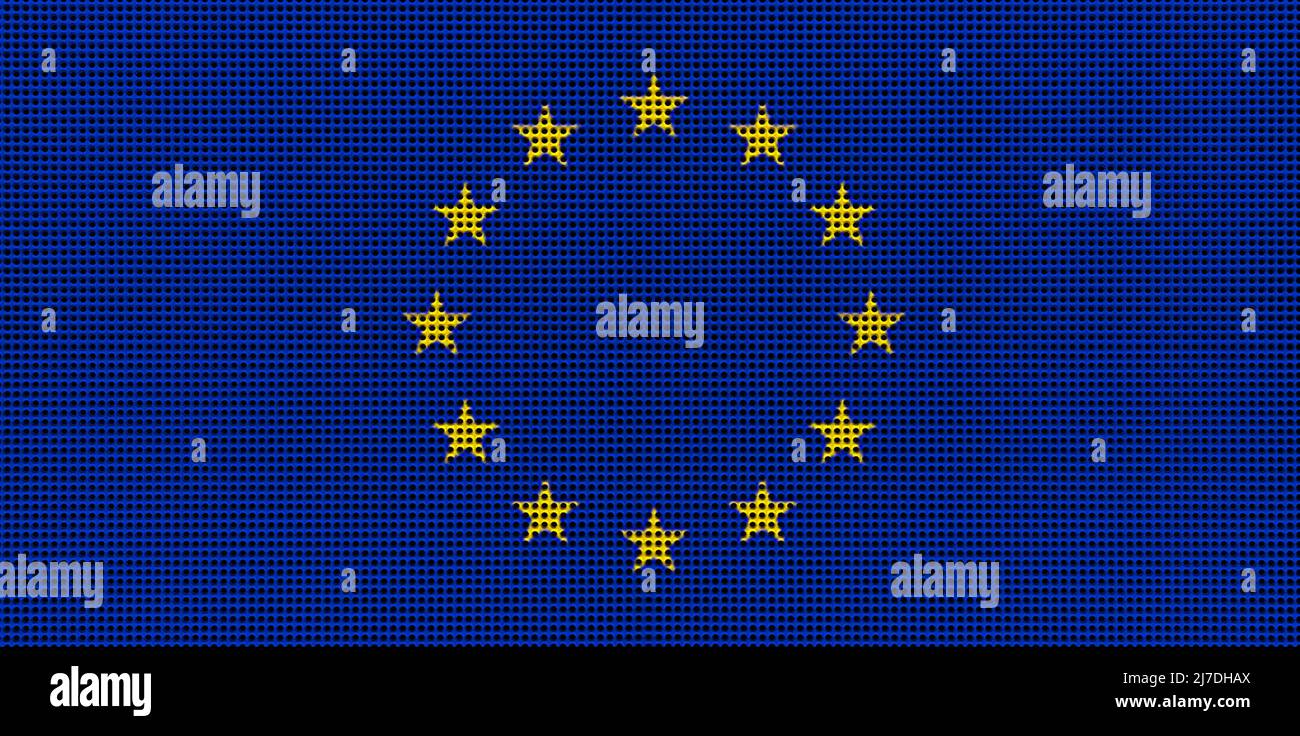 EU flag, European Flag painted colors on a brushed metal plate close up ...