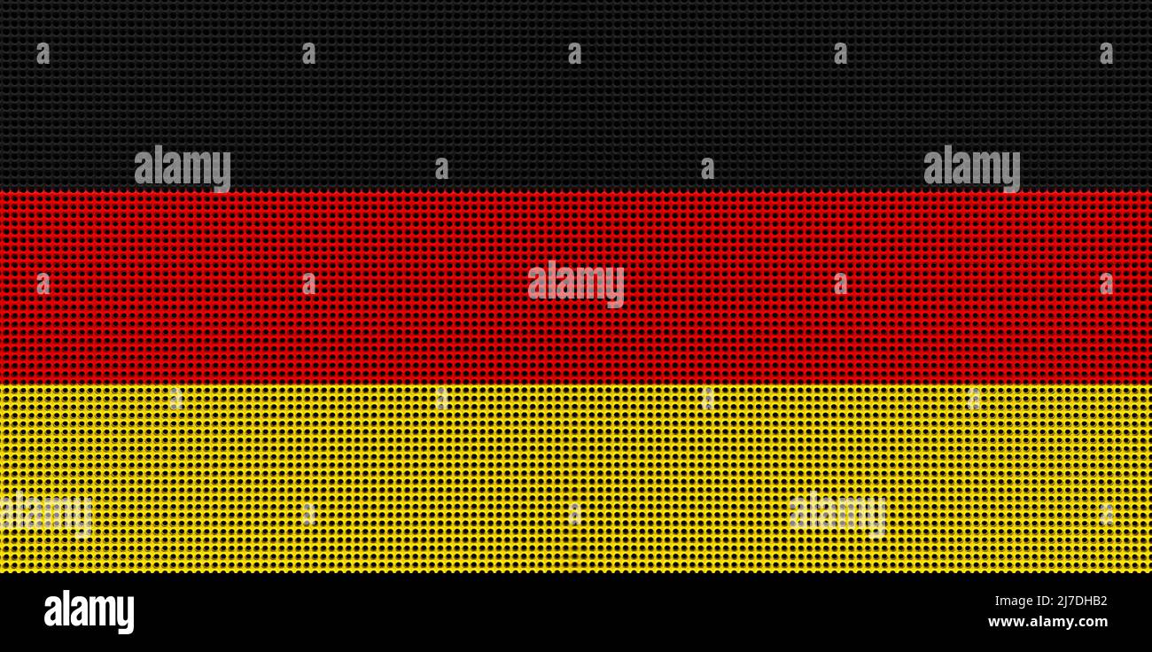 German flag painted colors on a brushed metal plate close up. Textured ...