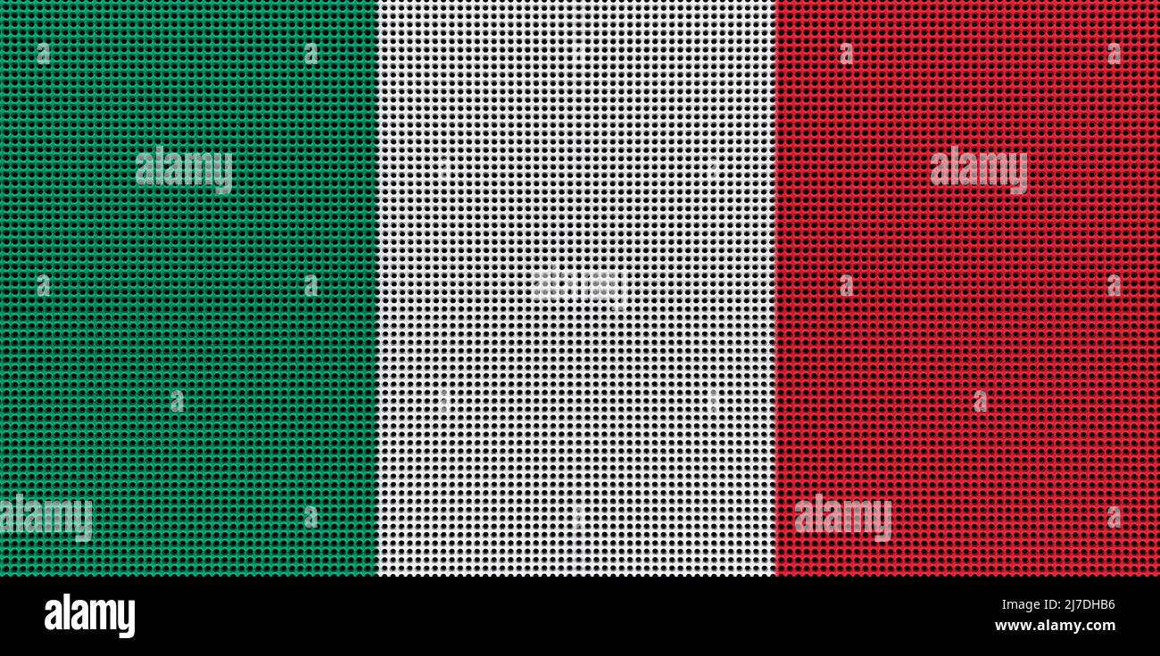 Italy flag, painted colors on a brushed metal plate close up. Textured ...