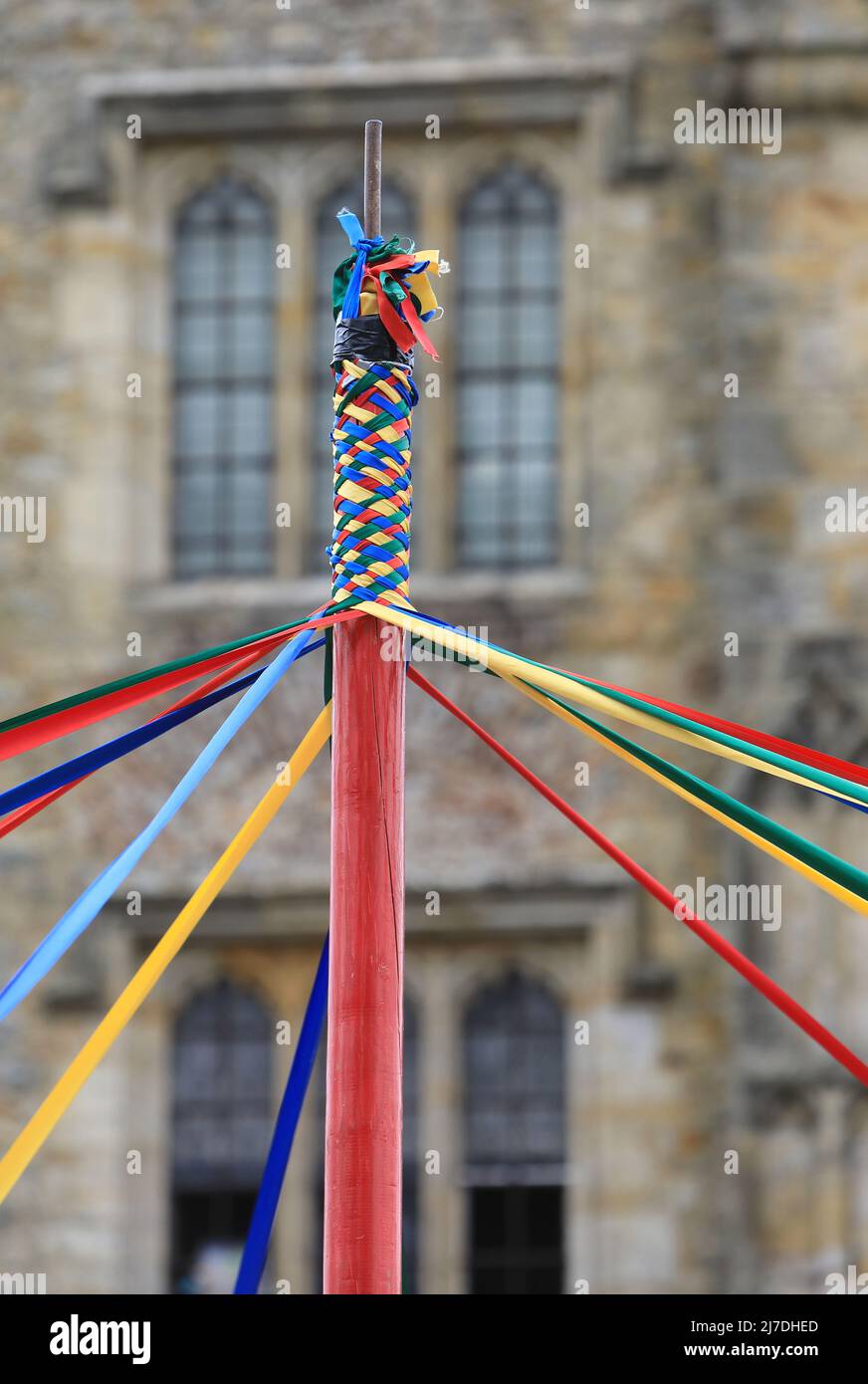 Maypole dancing for May Day at historic Hever Castle in Kent, UK Stock ...