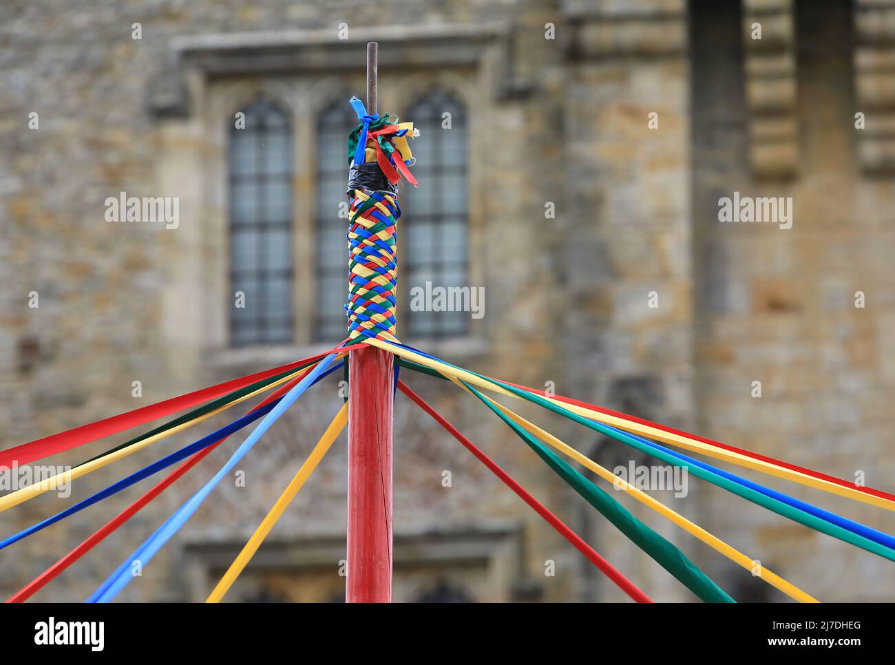 Maypole dancing for May Day at historic Hever Castle in Kent, UK Stock ...