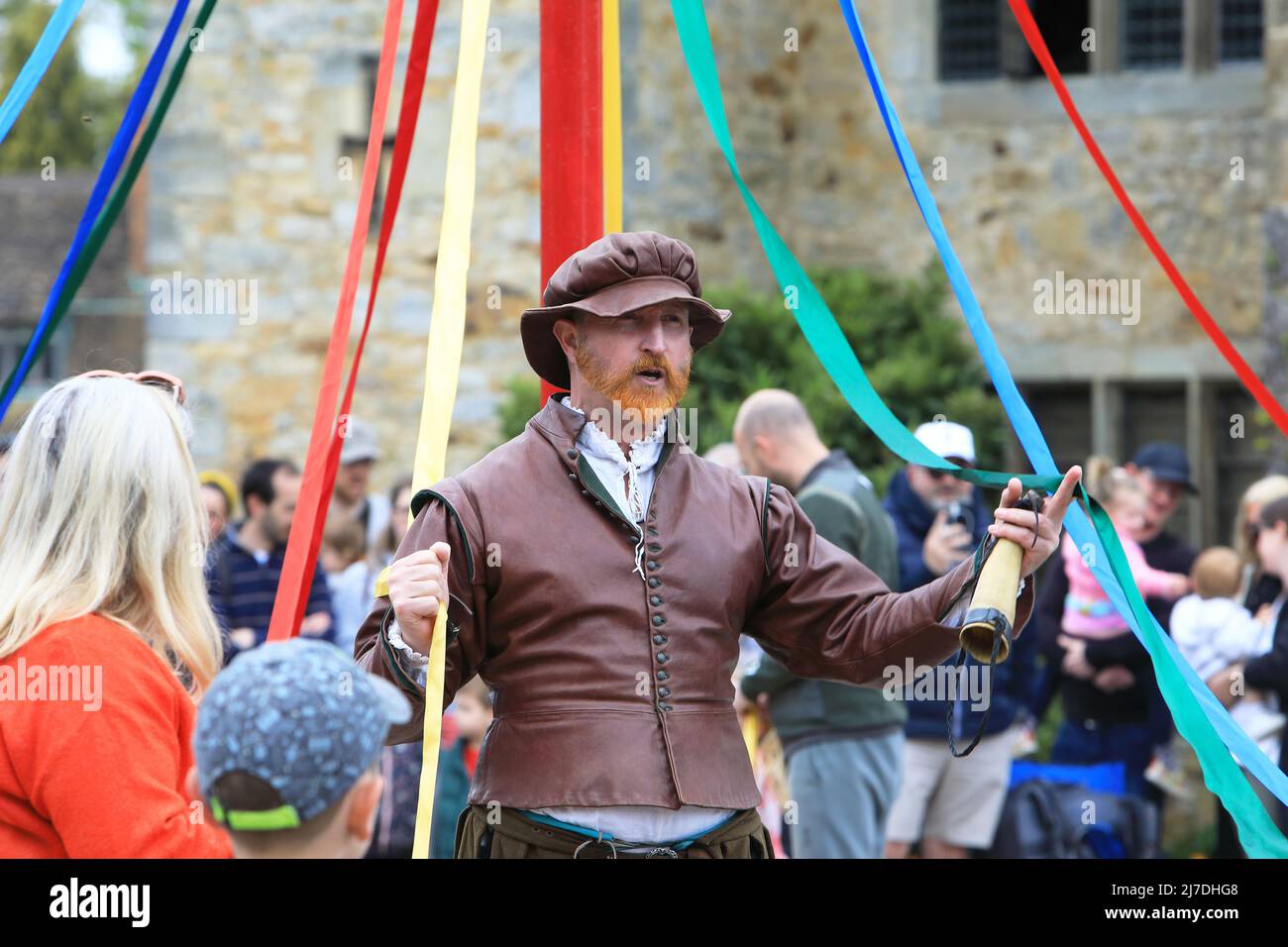 Maypole dancing for May Day at historic Hever Castle in Kent, UK Stock ...