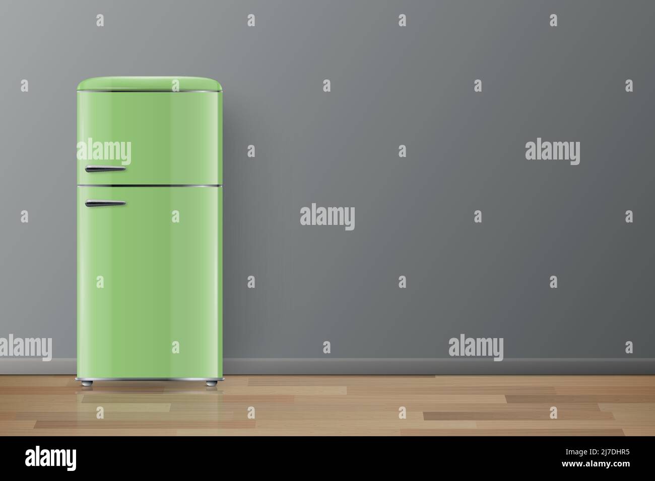 Vector Banner with 3d Realistic Glossy Green Retro Vintage Fridge ...