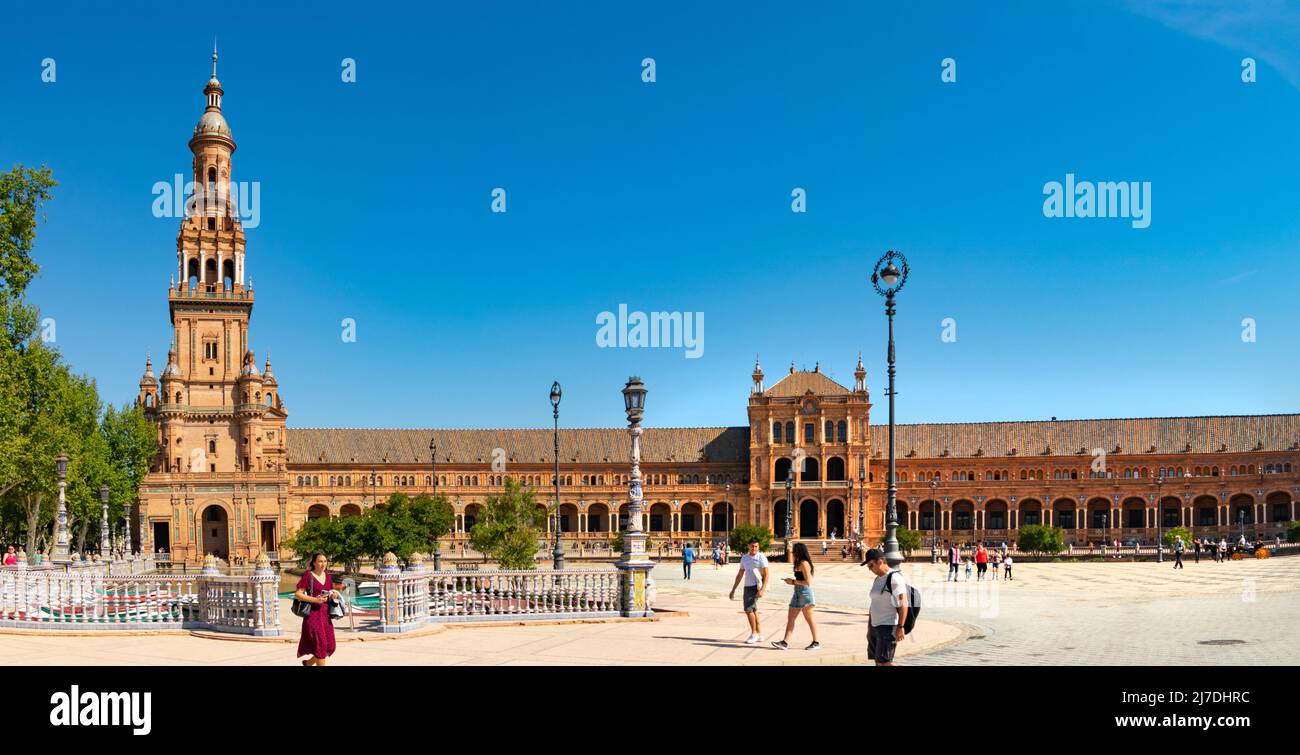 wide angle panoramic view of Plaza de Espana in seville Sevilla Spain ...