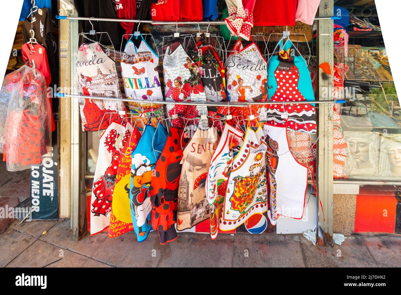 colourful souvenir aprons on sale on stall for tourists in seville ...