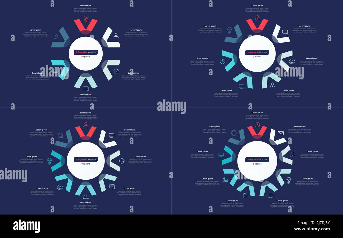 Set of vector modern circle chart infographic templates. 5-9 options ...
