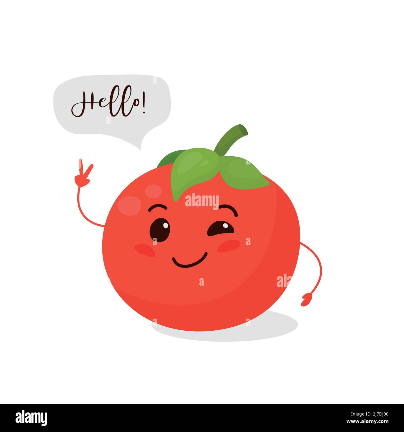 Tomato says Hello. Cute Tomato Isolated on White Background. Funny ...