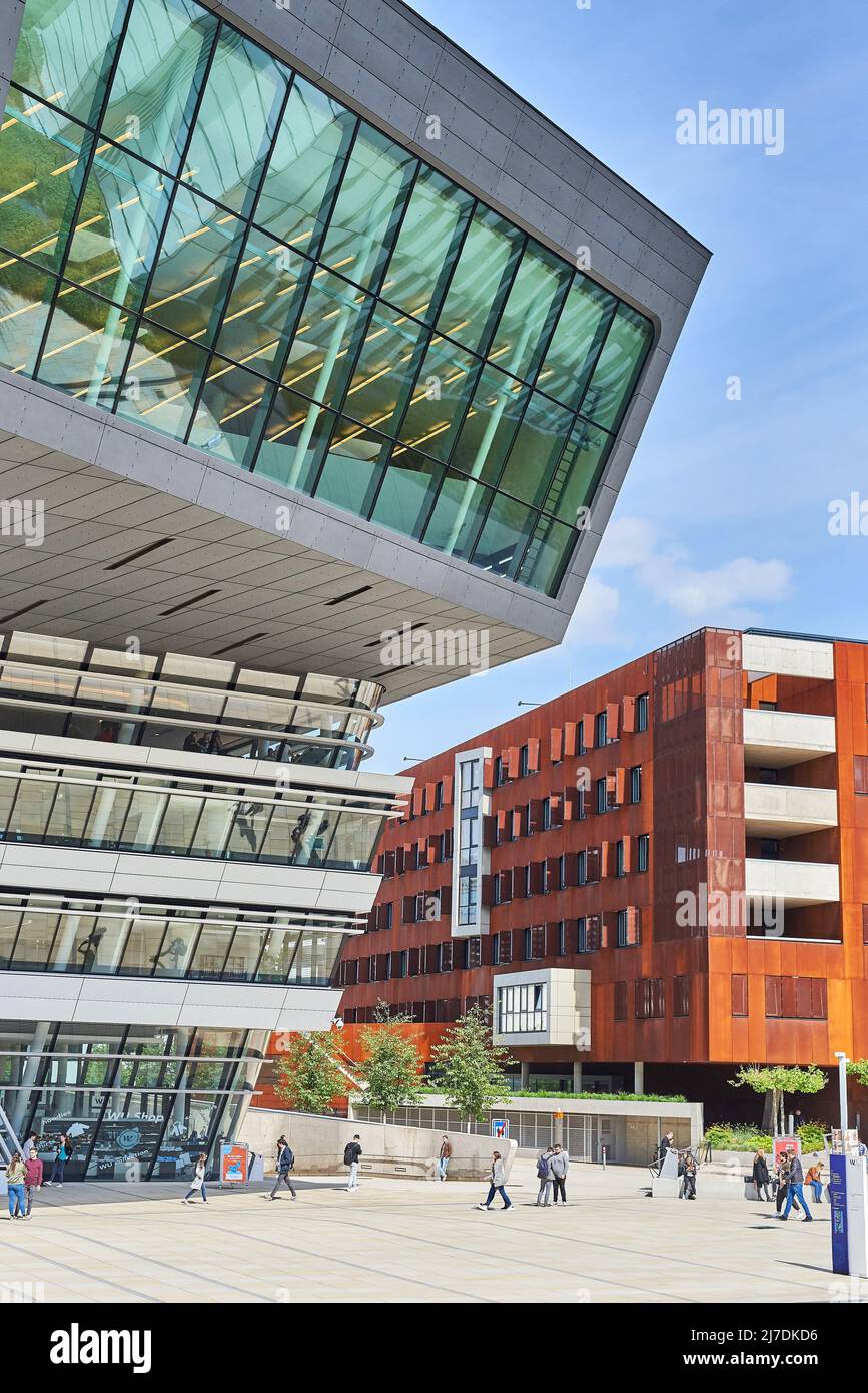 futuristic architecture of prater university buildings in vienna on a ...