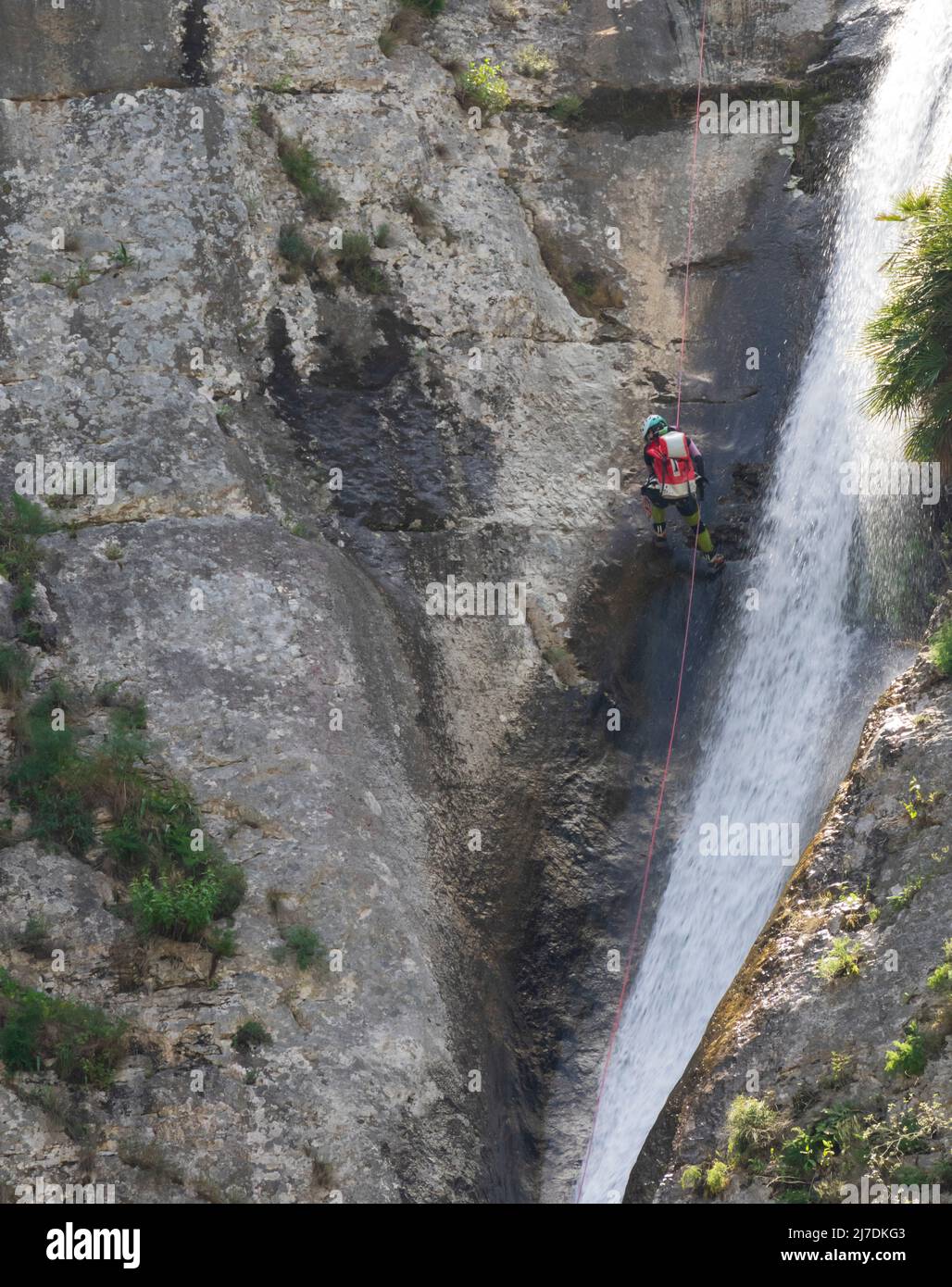 Waterfall Rappelling On Canyoning Adventure Stock Photo - Alamy