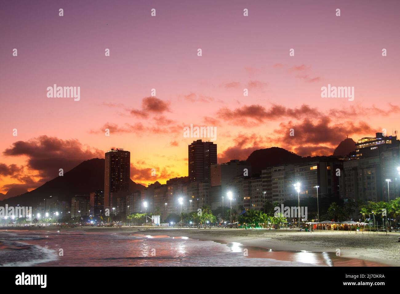 Sunset at Leme Beach in Copacabana in Rio de Janeiro, Brazil Stock ...